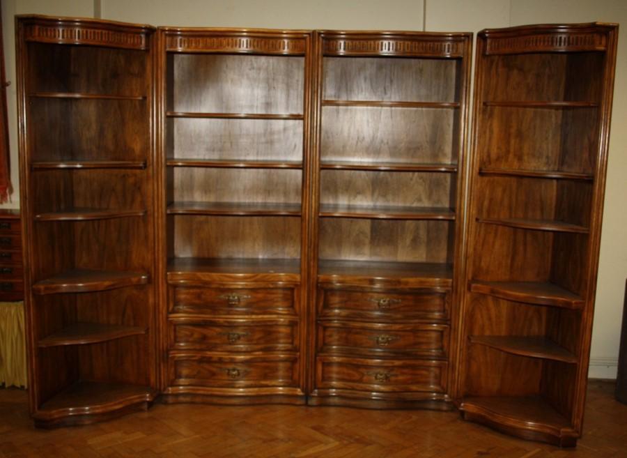 A veneered modular library bookcase, the two central sections with ...