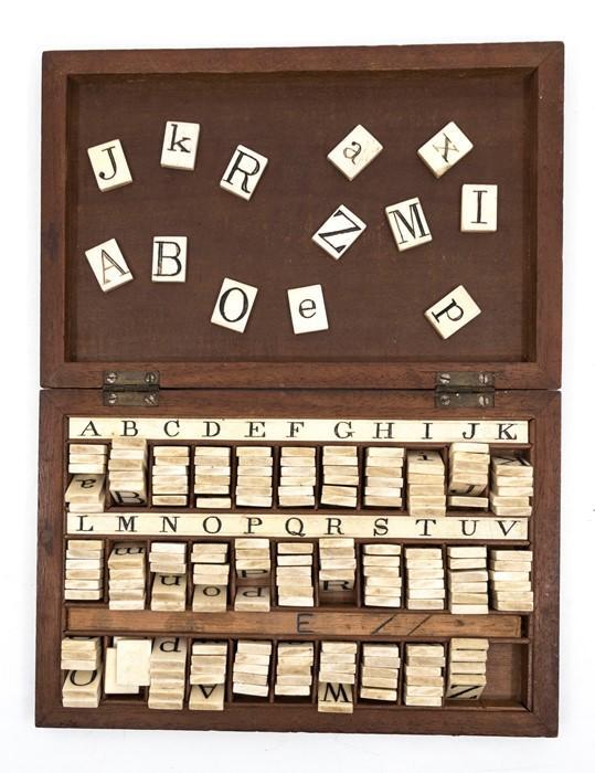 19th-century bone spelling alphabet, 182 tiles (upper and lower case on ...