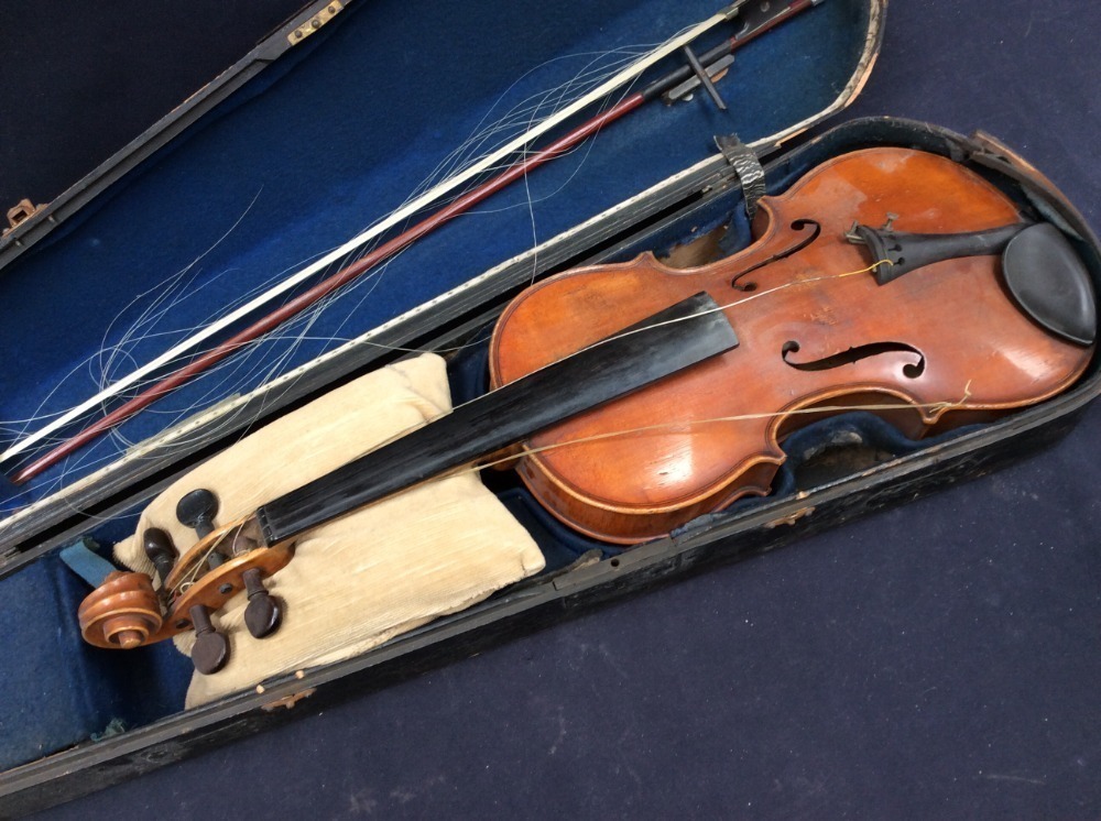 A cased 19th century violin, maybe French, with label inside clearly dated and numbered, with ...