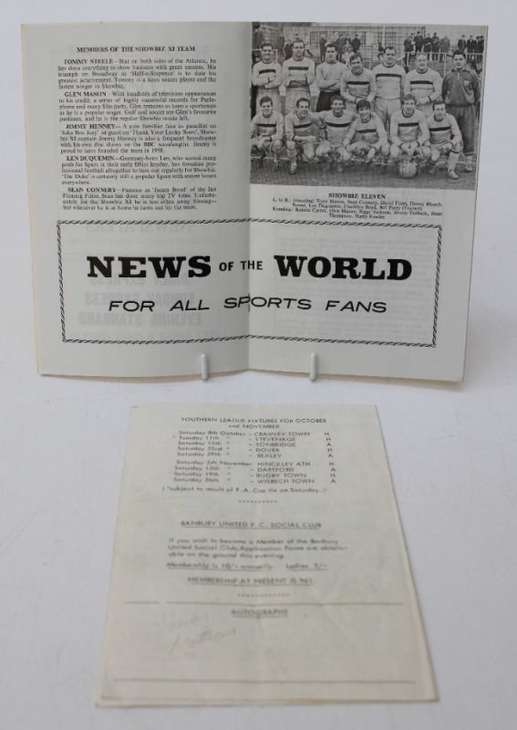 Football programmes, Banbury United v. The Showbiz Eleven, circa 1960's ...