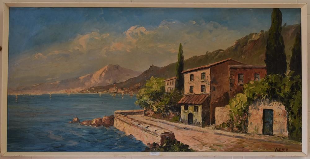 A 20th Century oil on canvas depicting an Italian scene overlooking a ...