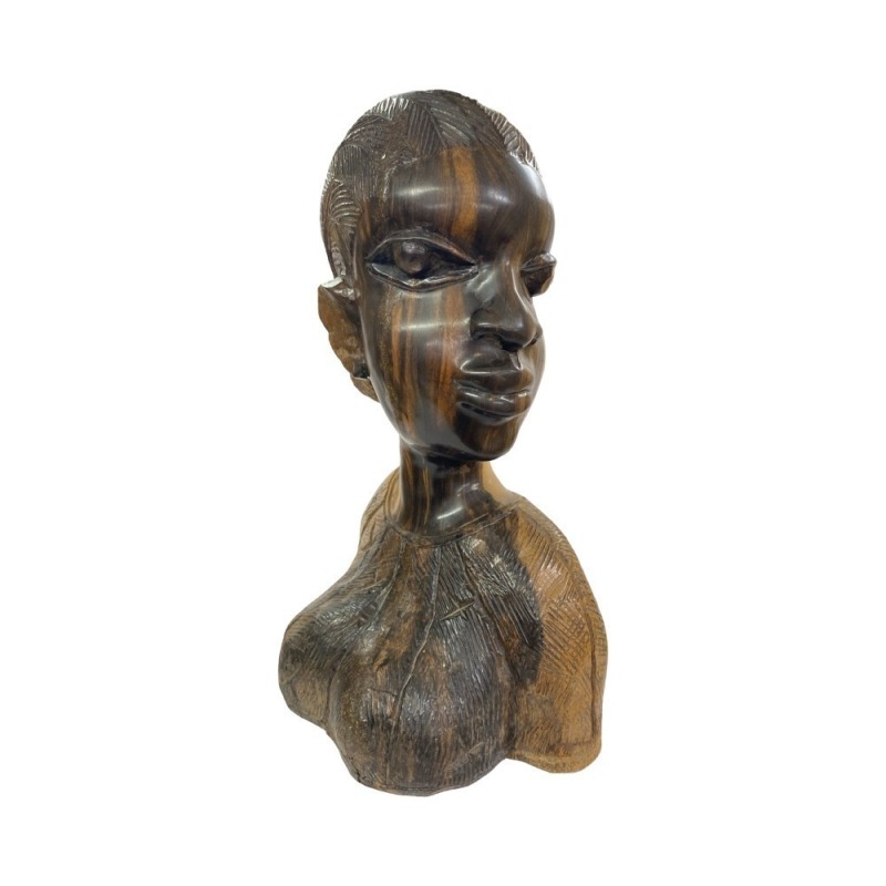 Three African wooden busts. The largest of the three measures ...