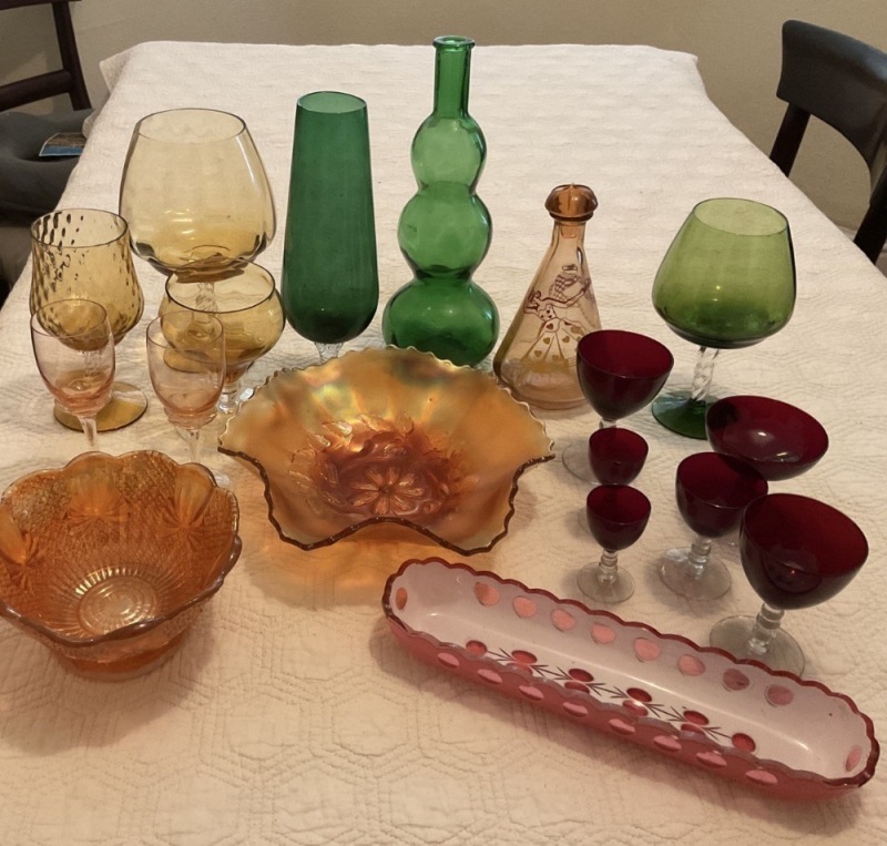 A group of mostly Victorian glassware including deceptive toasting ...