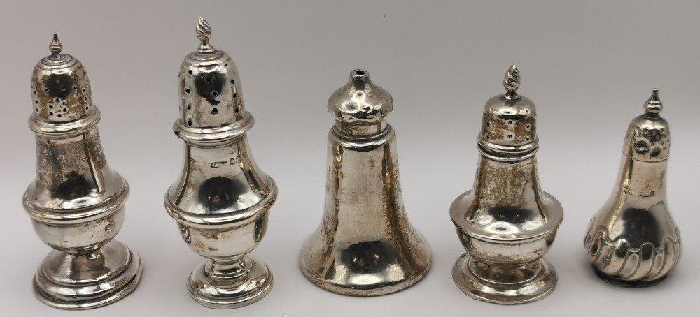 A collection of ten silver condiments, 262g