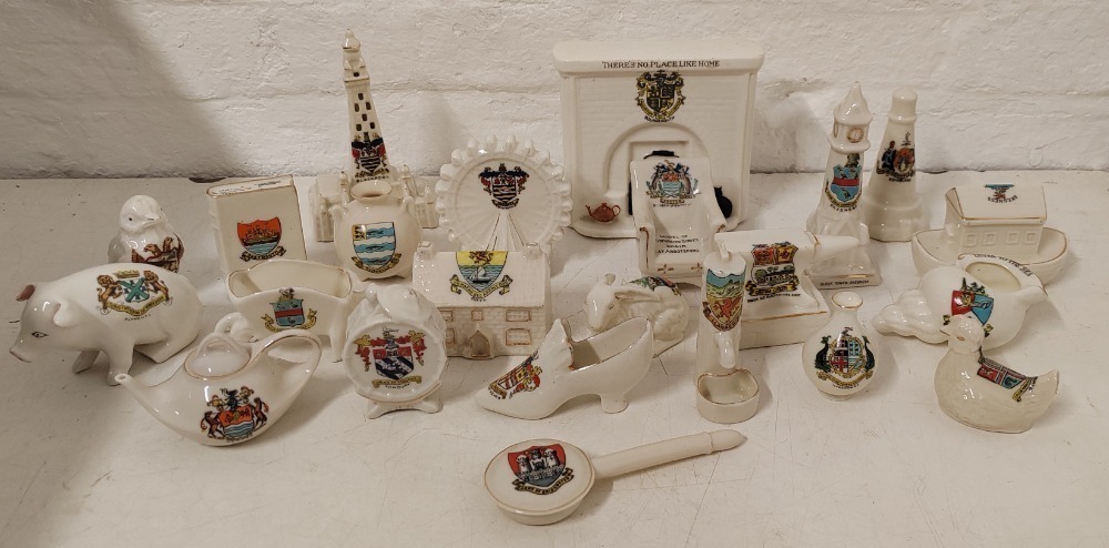 Assortment of 20th century crested ware of various shapes, bearing ...