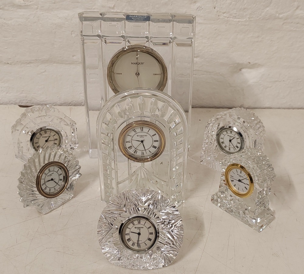 Assortment of late 20th century Waterford Crystal glass desk clocks