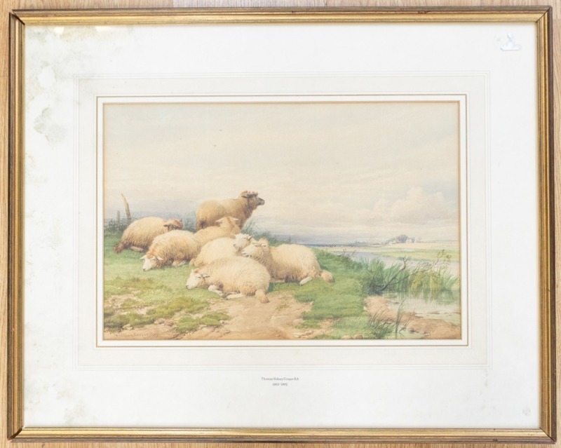 Thomas Sidney Cooper (British 1803-1902), Recumbent sheep with meadows ...