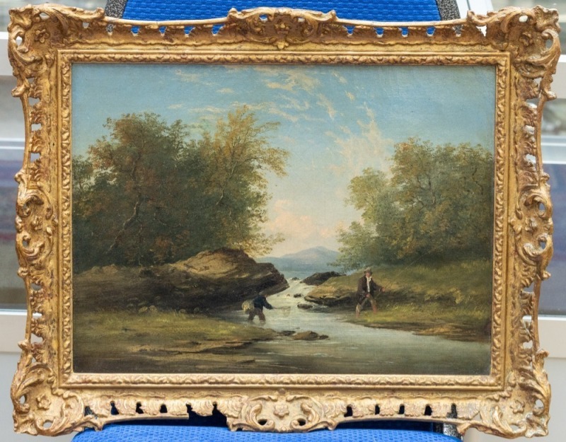 Attributed to Thomas Creswick (19th century), Fishermen by a pool ...