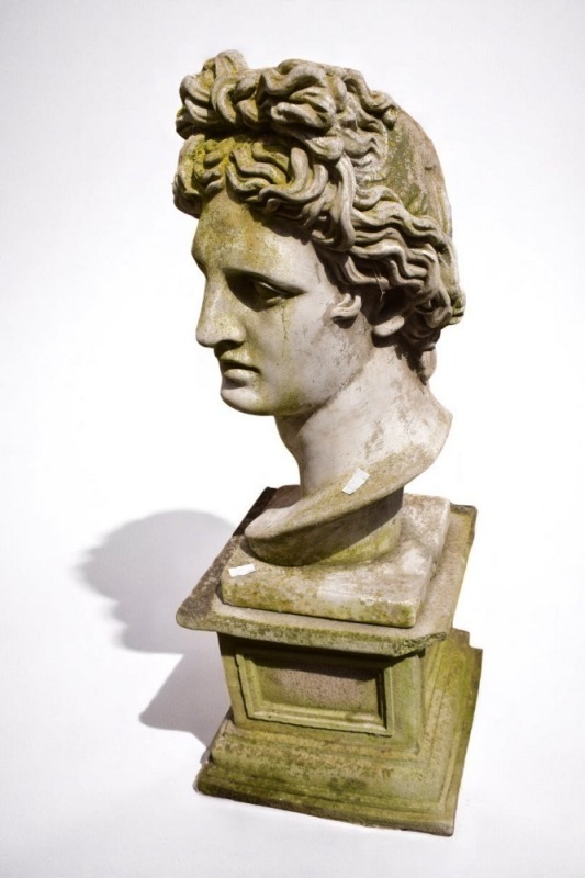 A 20th Century composite bust of David sitting on a plinth, total ...