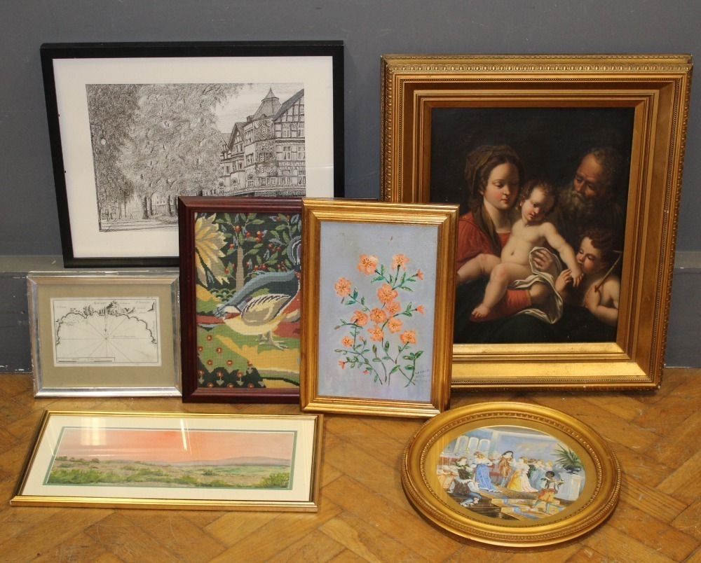 A lithographic print on canvas of The Holy Family after the old master ...
