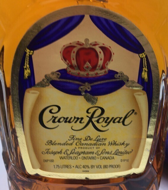 A bottle of Crown Royal Canadian whiskey
