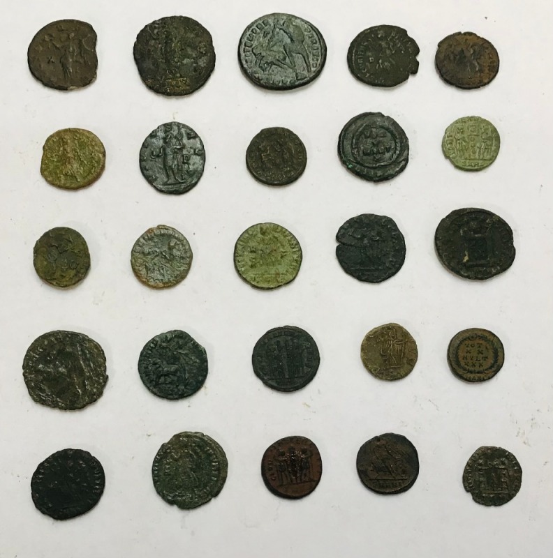 Collection of Twenty Five Roman Bronze Alloy Coins of the late Roman ...