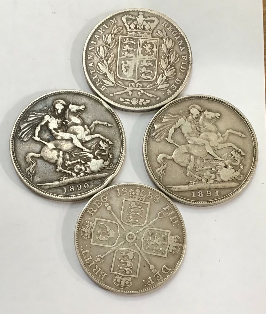 Victorian Silver Coins, includes 1844 (Star Stops), 1890 & 1891 Crowns ...