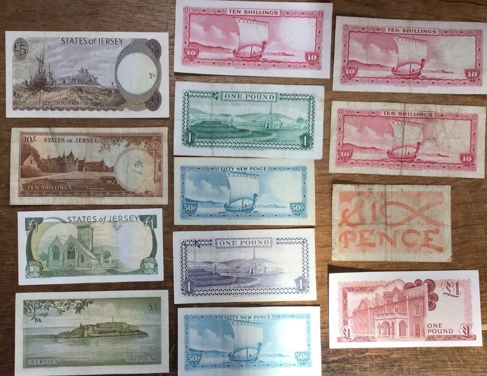 Collection of Isle of Man, Jersey, Guernsey and Gibraltar Banknotes ...