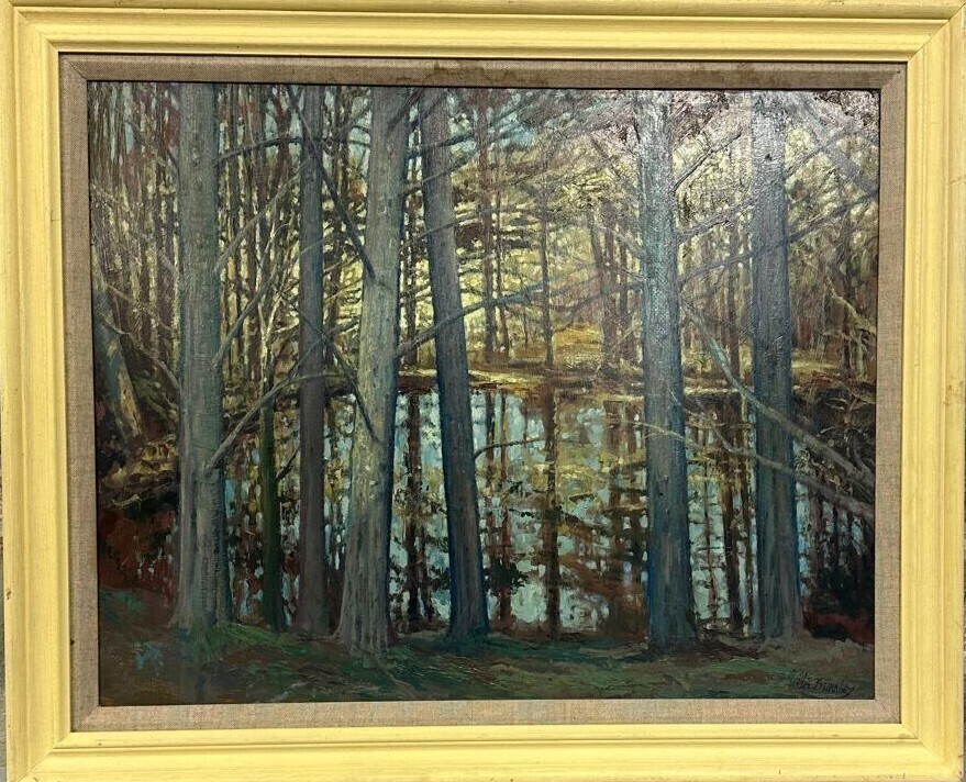 Victor Bramley (1933-2014). Trees by the Lake. Oil on board. Signed ...