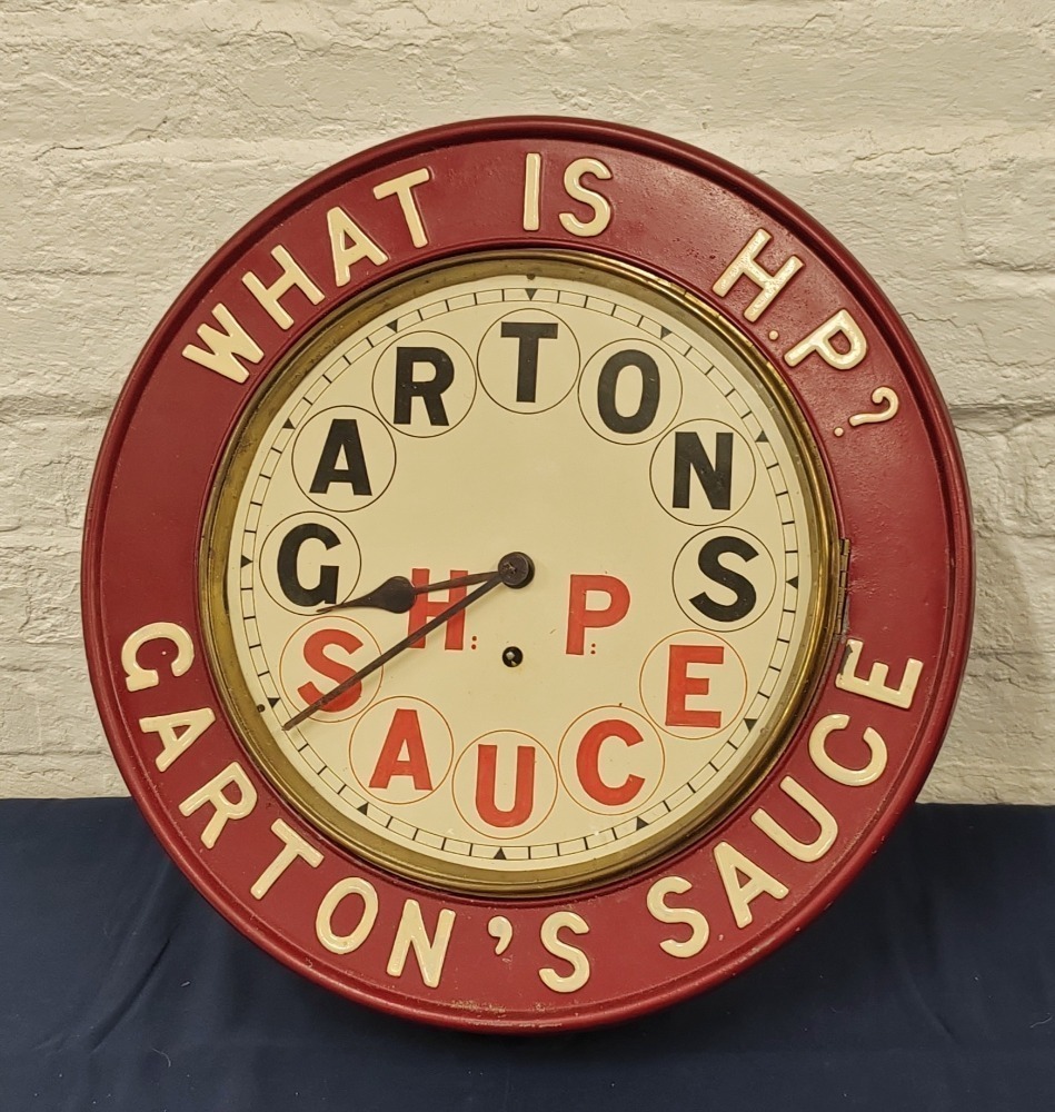 A unique Gartons Sauce advertising, the white dial with red and black ...