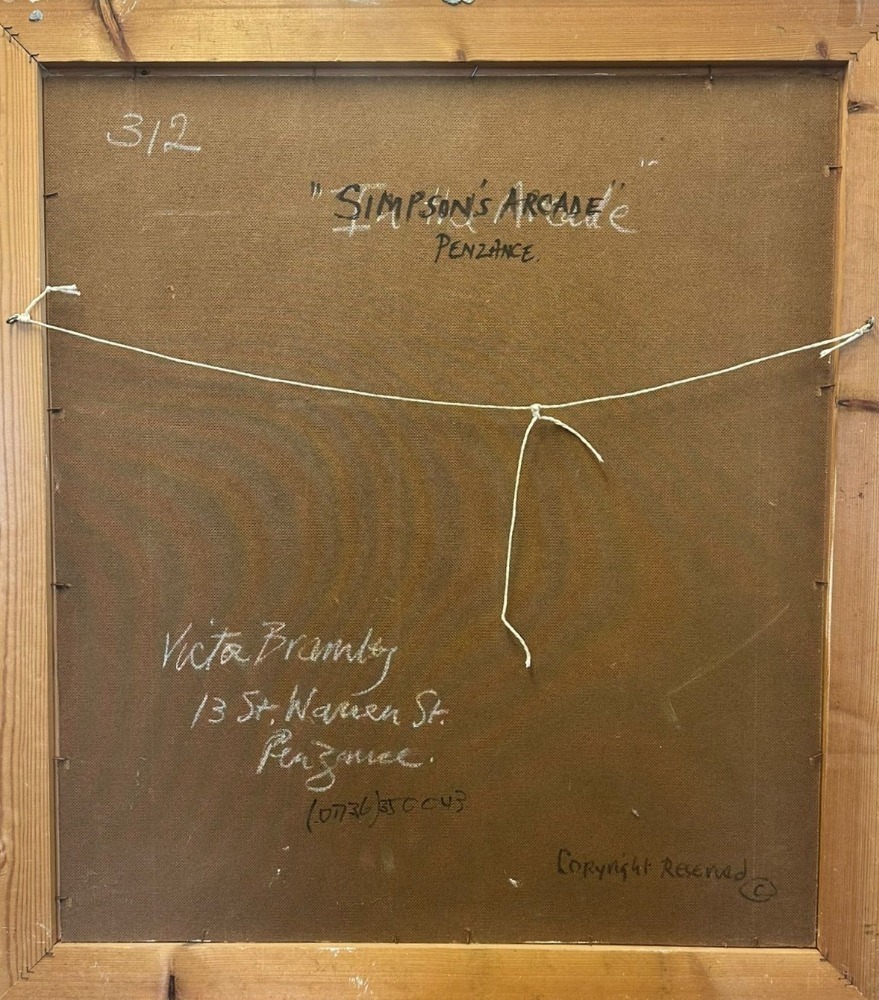 Victor Bramley (1933-2014). Simpsons Arcade Penzance. Acrylic on board ...