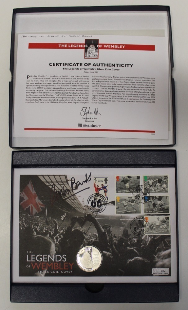 The Legends of Wembley silver coin cover signed by Gordon Banks