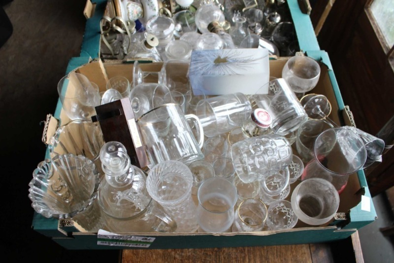 2 Boxes of mixed glass items.