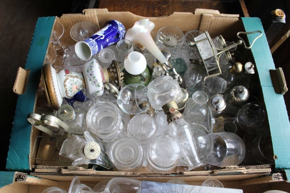 2 Boxes of mixed glass items.