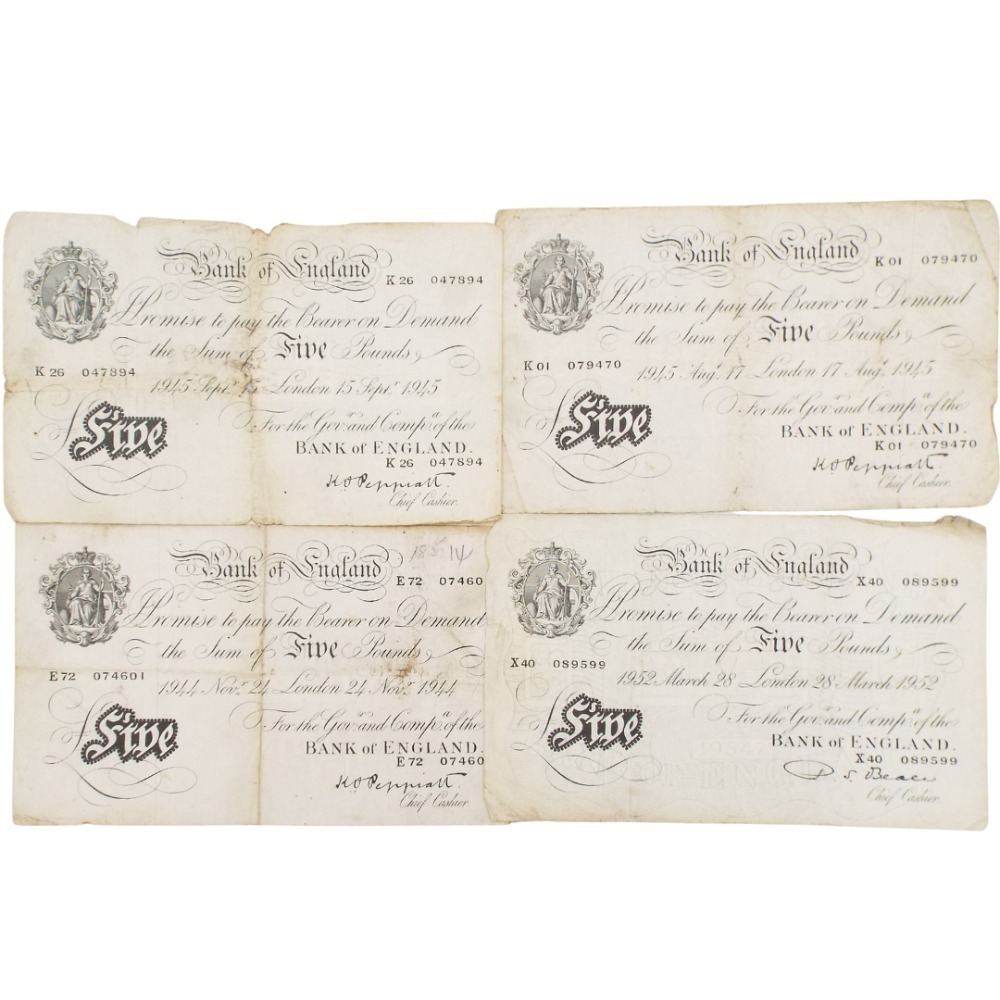 Bank of England £5 note Nov 24th 1944 E72 074601 together with a 15th ...