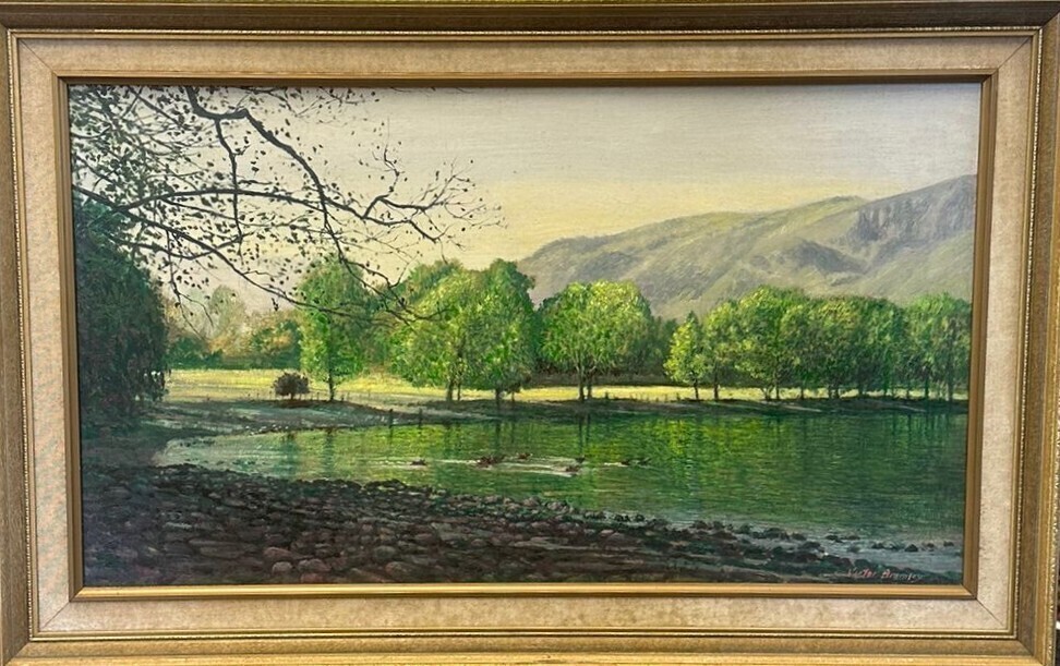 Victor Bramley (1933-2014). Trees by Derwent water Oil on board. Signed ...