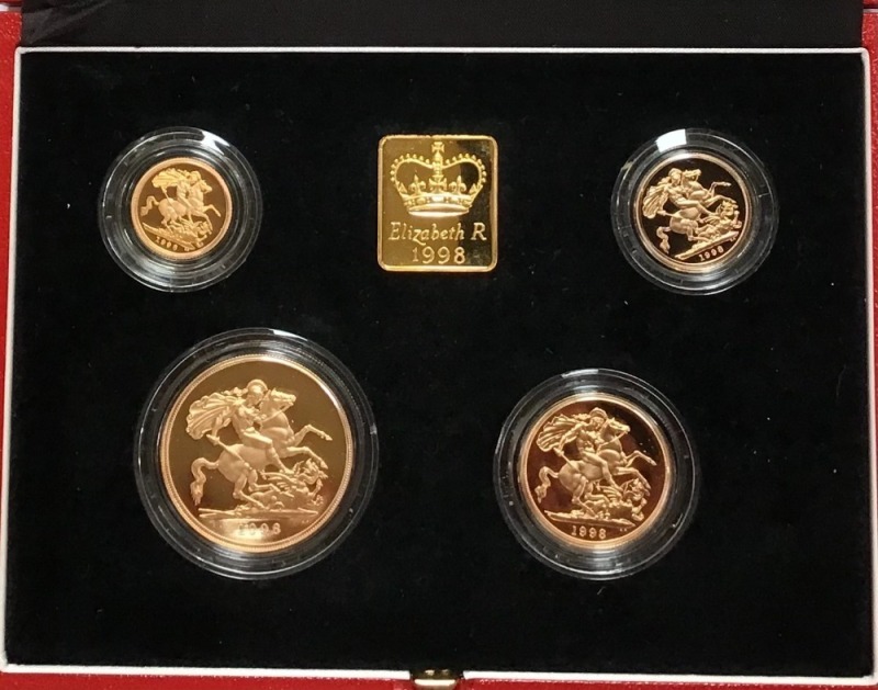 Royal Mint 1998 Gold Proof Sovereign Set of £5, £2, Sovereign and Half ...
