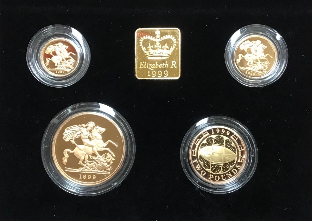 Royal Mint 1999 Gold Proof Sovereign Set of £5, £2, Sovereign and Half ...