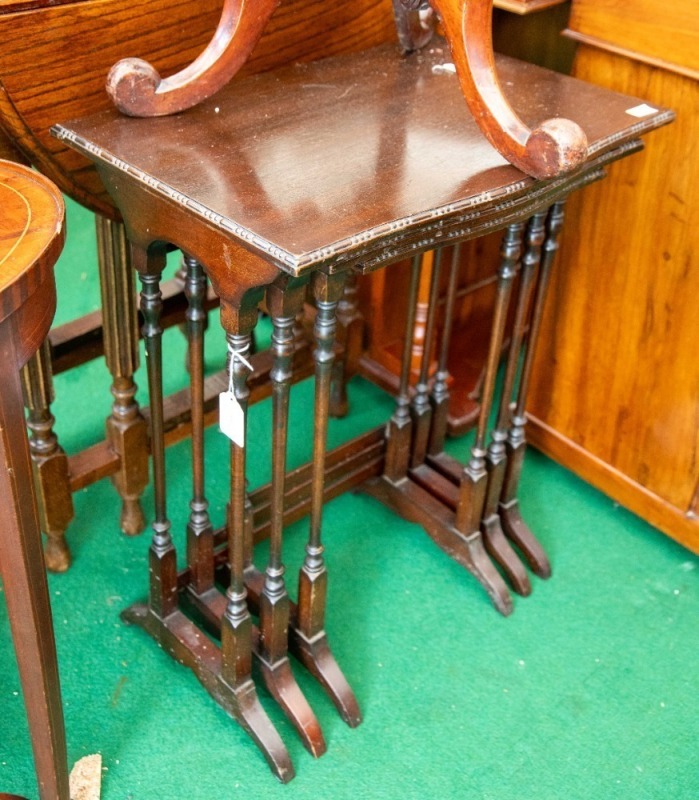 A reproduction oak small drop leaf gate-leg table, along with a ...