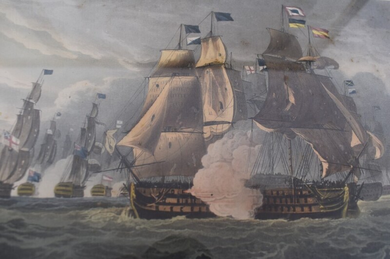 Four 19th century coloured prints of Naval Battles including: Battle of ...