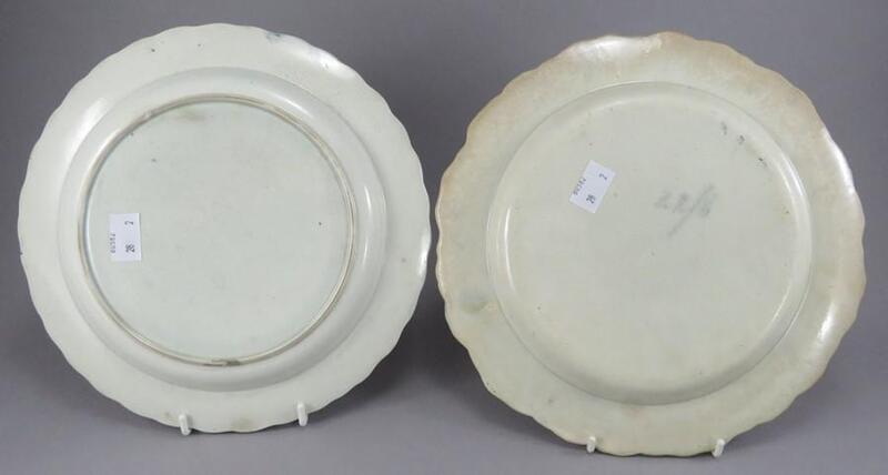 Two late eighteenth century hand-painted blue and white pearlware shell ...