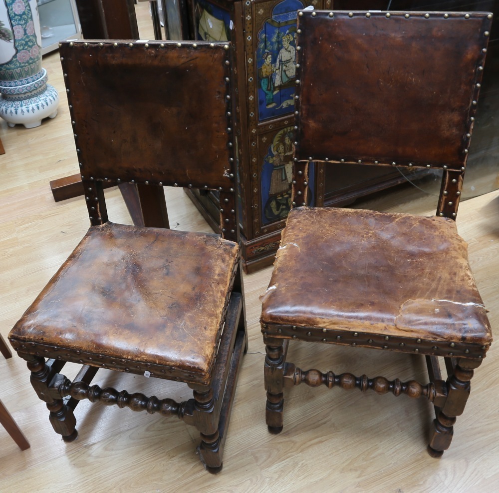 A set of six oak reproduction 17th Century style dining chairs with ...