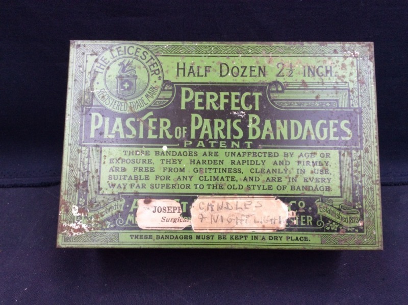 An advertising tin for Perfect Plaster of Paris Bandages. (wear and ...
