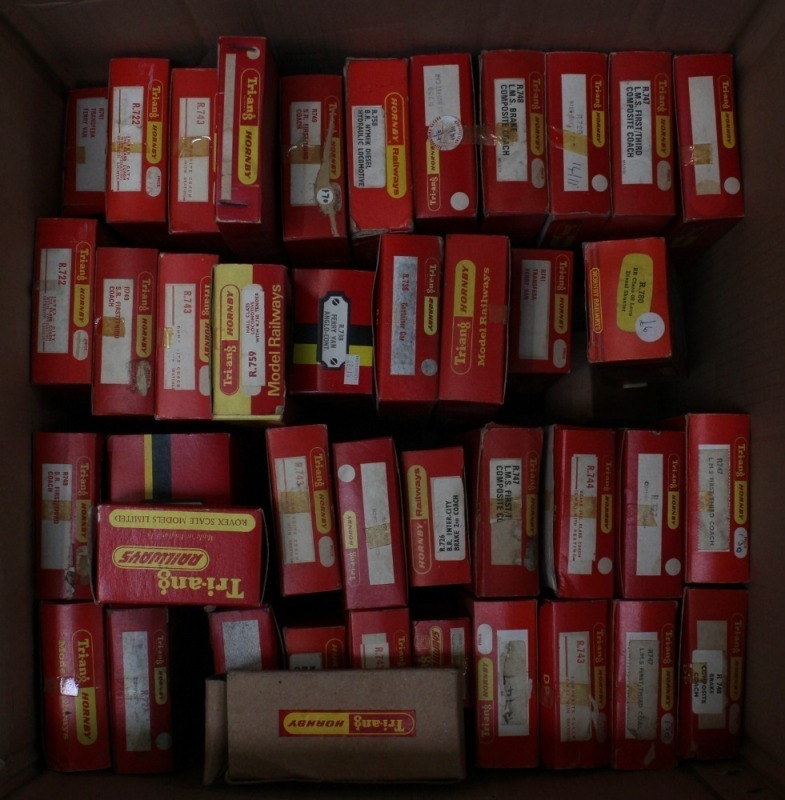 Eight boxes of assorted empty model railway boxes to include Hornby ...