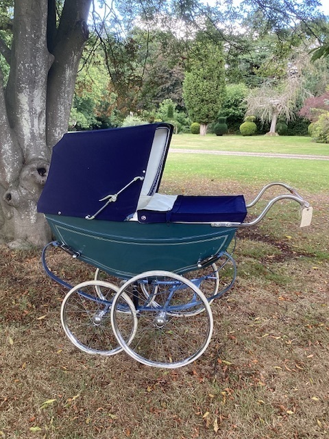 London baby coach blue pram 1958 high canoe shaped large vintage ...