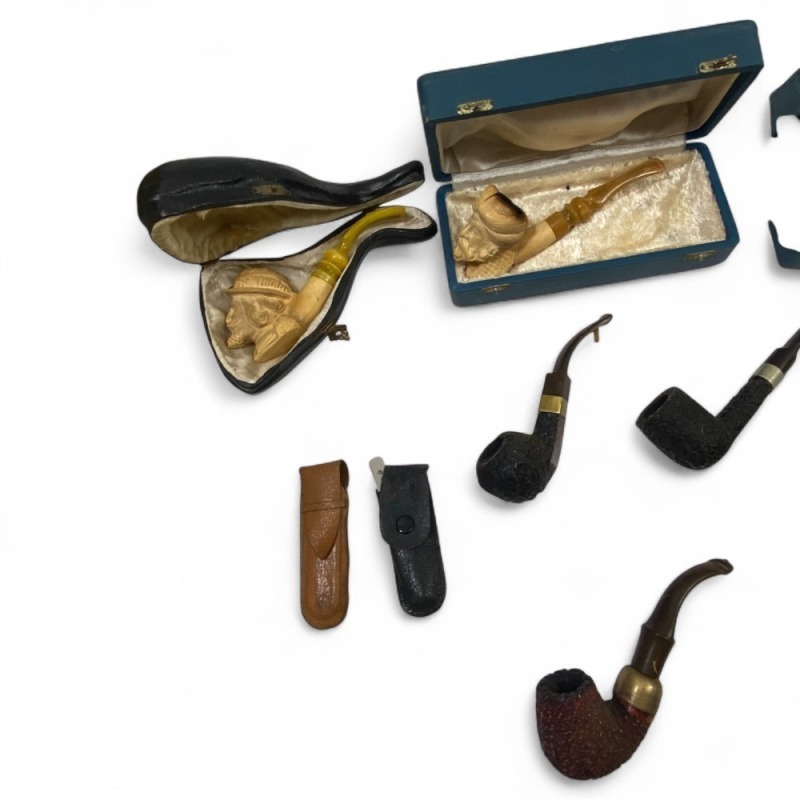 A Large Collection of Assorted Pipes, six cased carved meerschaum ...