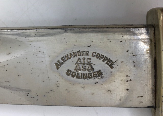 A WW2 German Police bayonet, single edged, single fullered blade ...