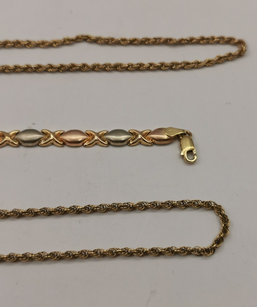 Two scrap 9ct gold chains and a 9ct gold bracelet, 10.2g