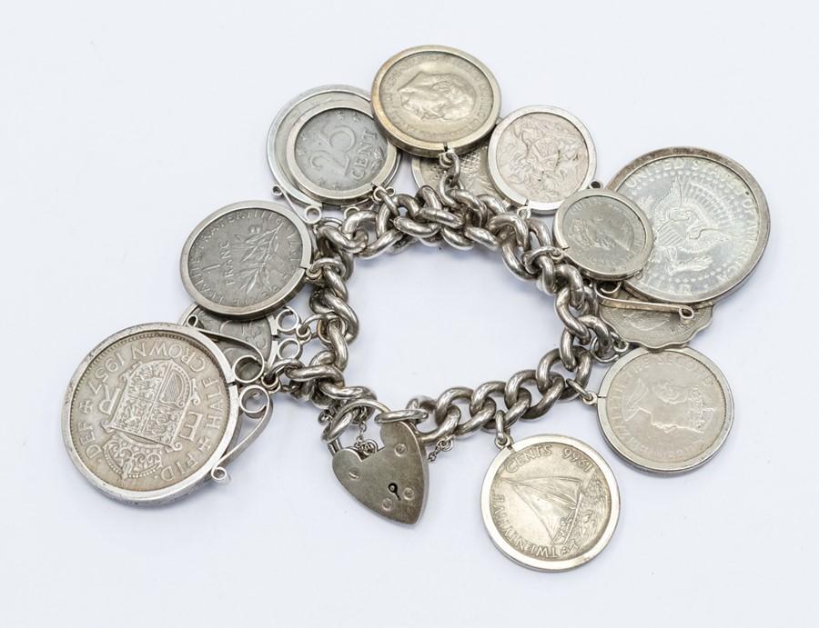 A silver and nickel coin bracelet, the bracelet chain of sterling ...