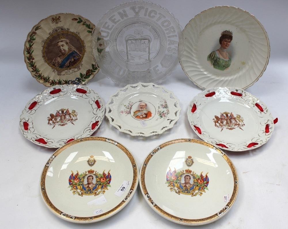 A mixed collection of porcelain tea wares, commemorative plates, tea ...