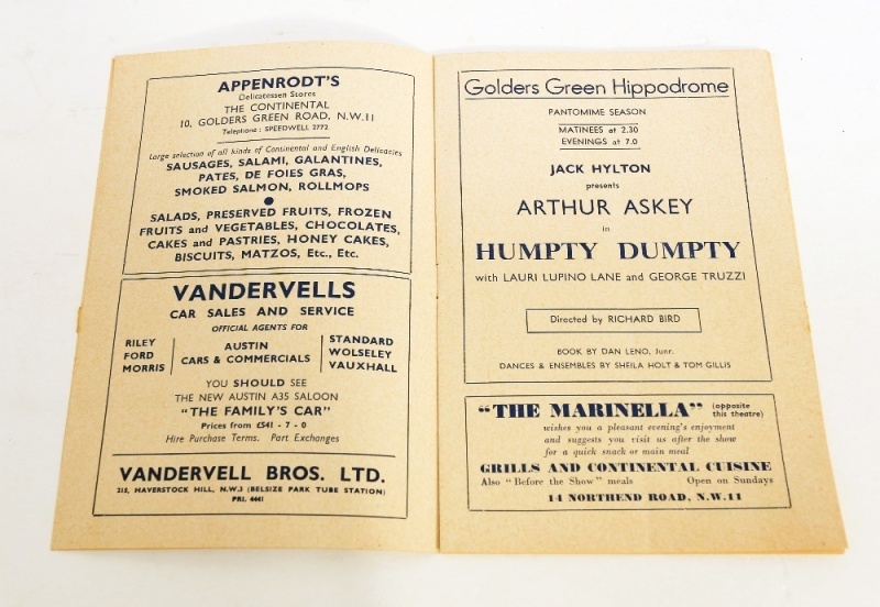 Pantomime: original typed script for Humpty Dumpty, Golders Green ...