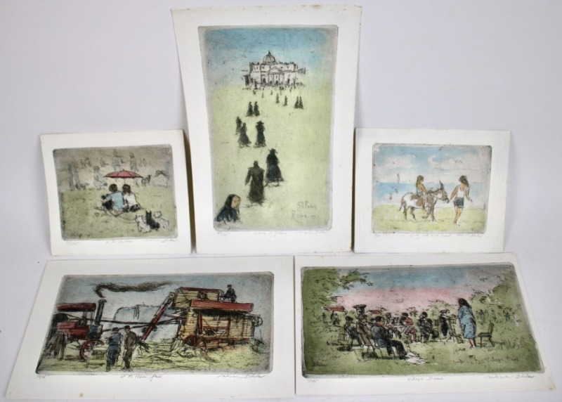 Michael Blaker, (British b.1928) Five unframed etchings : Outside St ...