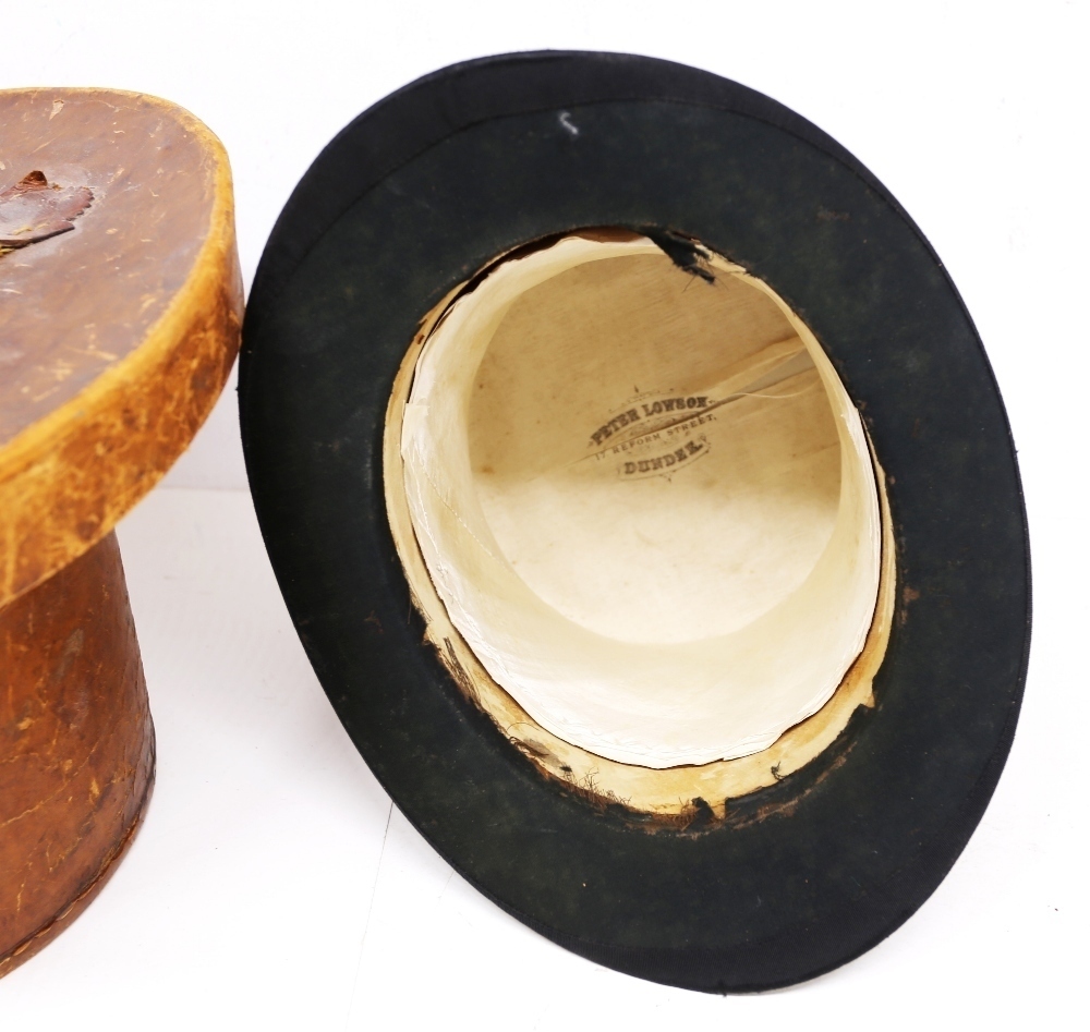 A Peter Lowson of Dundee top hat in leather case, (worn condition to ...