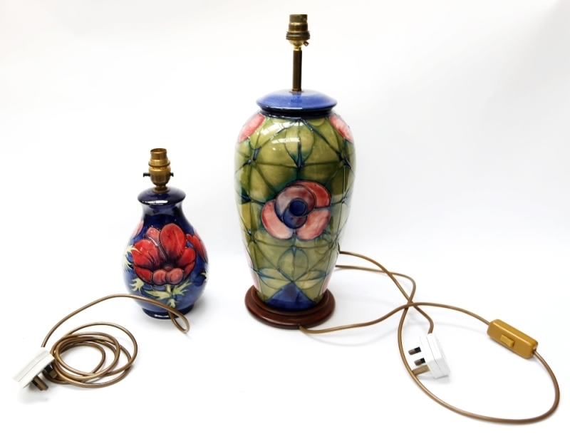 A large Moorcroft rose pattern lamp designed by Sally Tuffin together ...