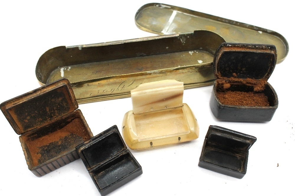 Collection of 18th Century small snuff boxes along with a Dutch brass ...