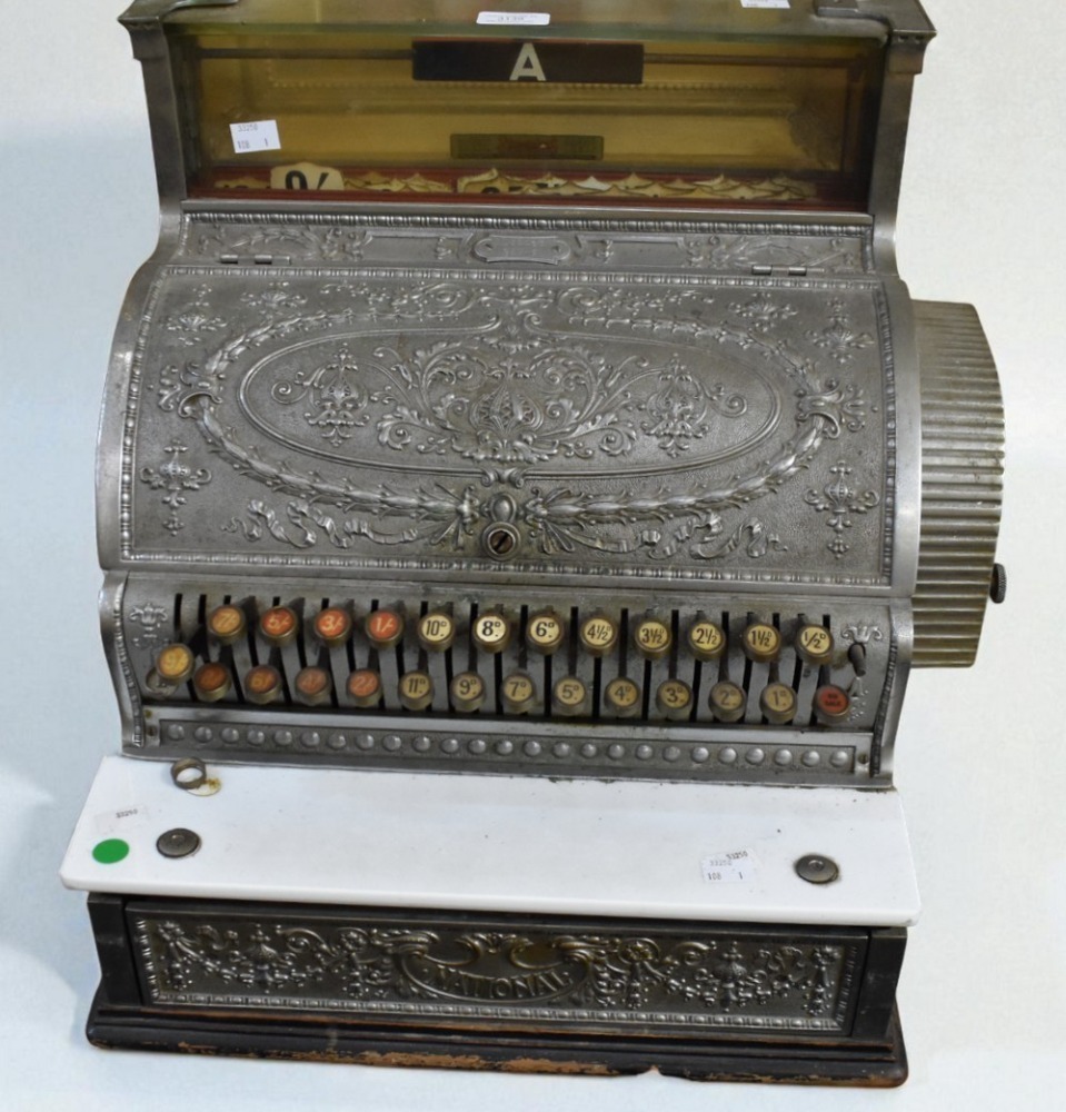 An early 20th Century National shop till with ornate decorative detail