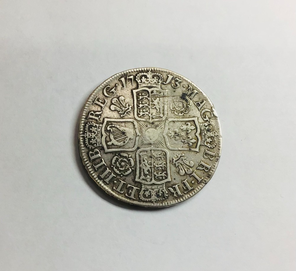 Queen Anne 1713 Rose & Plumes Halfcrown.