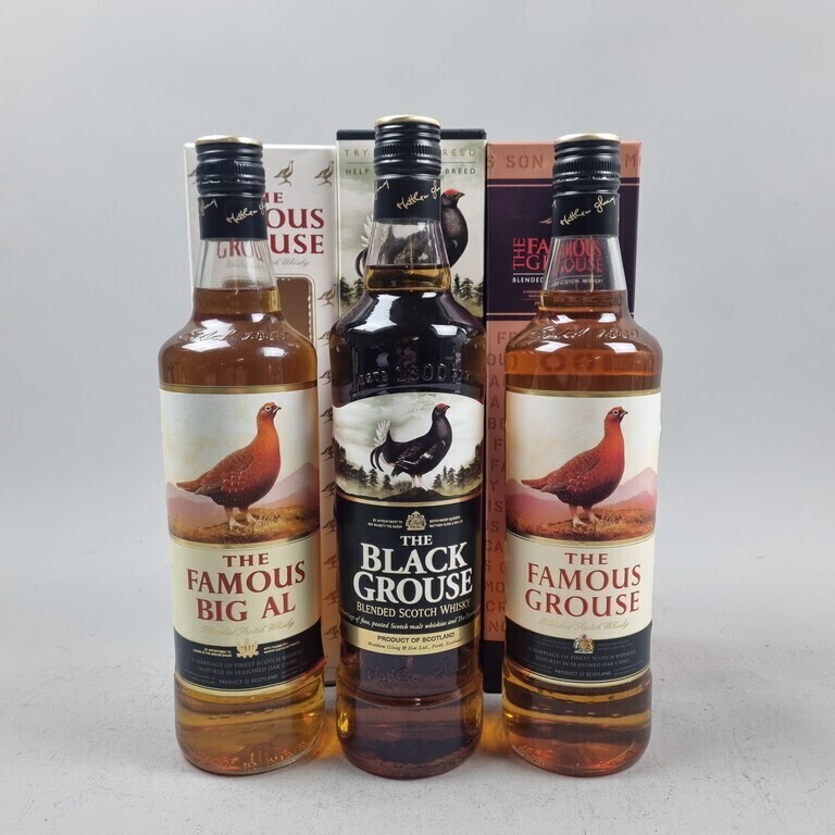3 Bottles Famous Grouse Blended Whisky including The Black Grouse