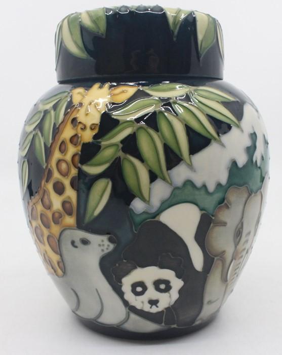 A Moorcroft Noah's Ark ginger jar and cover, tubed lined with animals ...