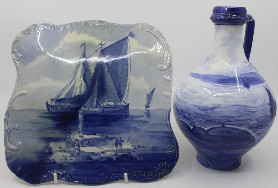 A late VIctorian Royal Crown Derby blue and white ewer, unsigned, in ...